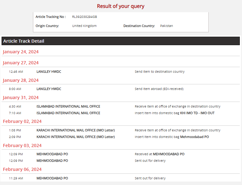 Pakistan Post Tracking TrackingMore